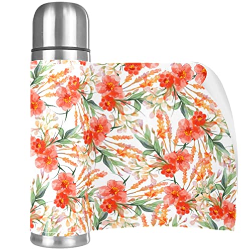 Stainless Steel Leather Vacuum Insulated Mug Flowers Thermos Water Bottle for Hot and Cold Drinks Kids Adults 16 Oz