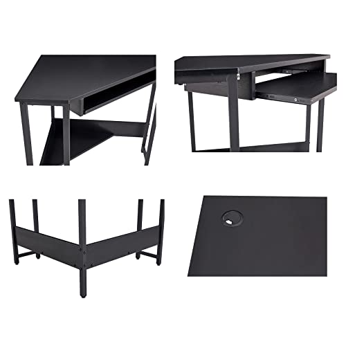Middai Wooden Study Table, Home Corner Table Space Saving, Computer Desk with Keyboard Tray and Base Shelf, 28.3" D X 28.3" W X 30.1" H Easy Assembly(Color:Black)