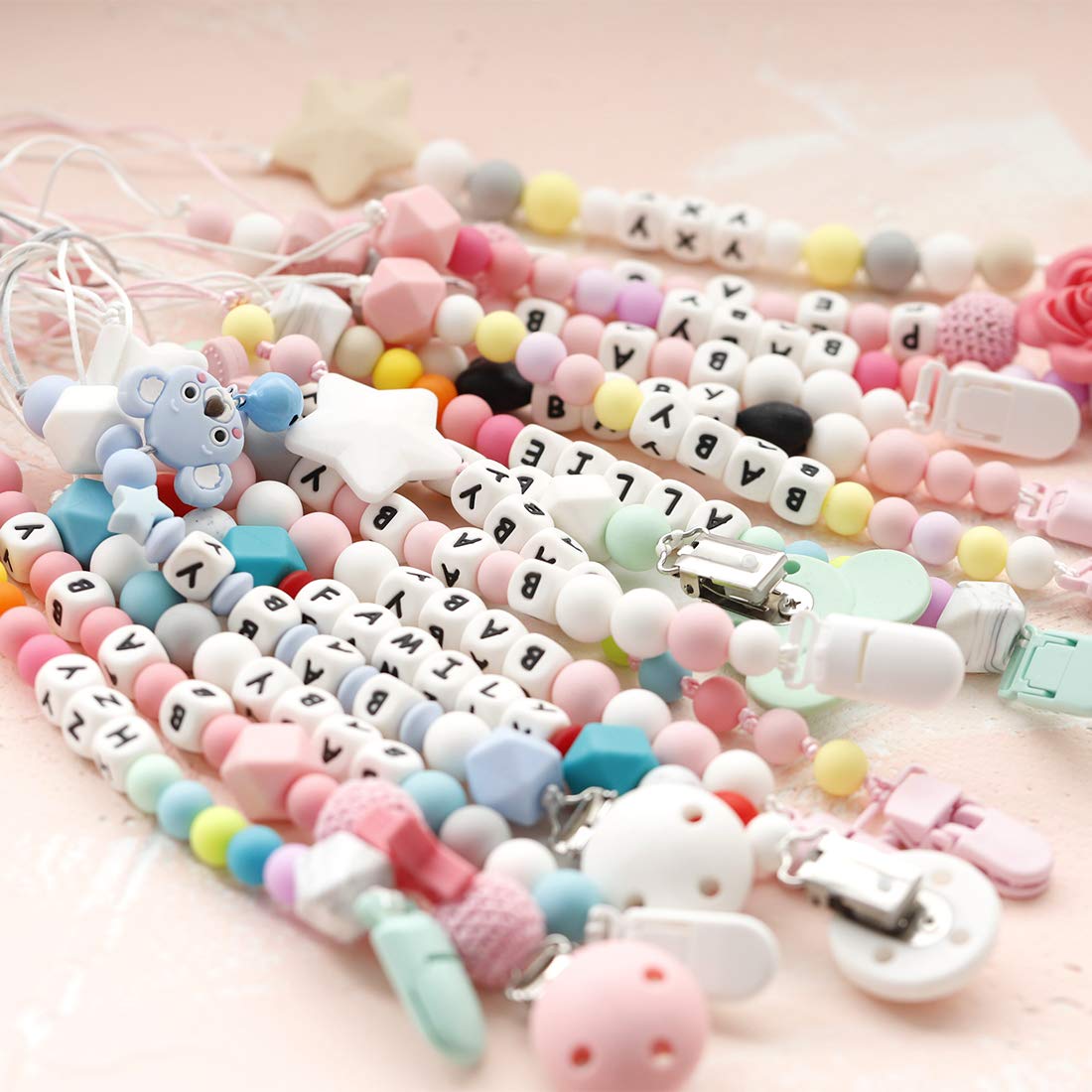 Promise Babe 12mm Square Silicone Alphabet Beads 40pc Vowel AEIOU Letters for DIY Nursing Necklace Baby Teething Beads