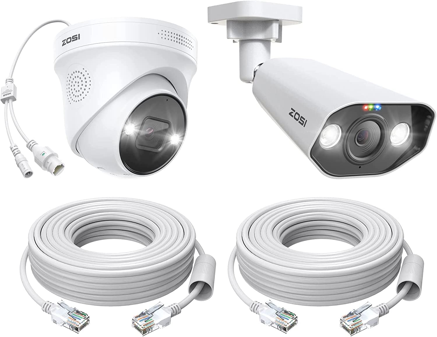 ZOSI 2PK 4K 8MP PoE IP Security Camera with 2PK Ethernet Cable Dome Camera Outdoor,2-Way Talk,Night Vision,Smart Light&Sound Alerts,IP66 Waterproof,Only Work ZOSI 4K PoE NVR