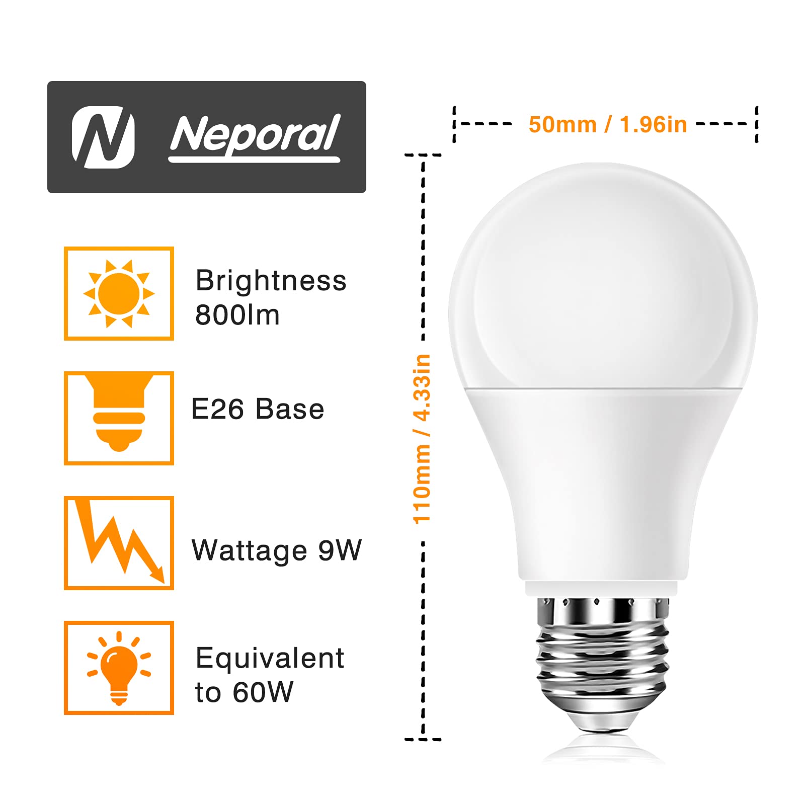 Neporal Amber Light Bulbs 9W 75W Equivalent, Warm Soft Light Bulbs 1800K, Energy-Saving LED Amber Night Light Bulbs for Bedroom, Blue Light Blocking Amber Night Light for Bedroom,Baby Nursery