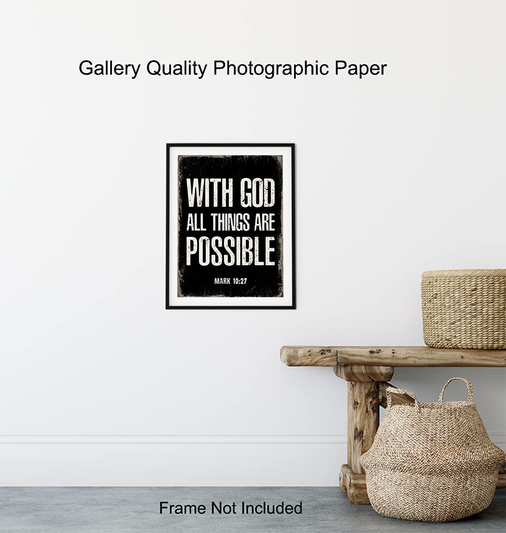With God All Things Are Possible - Religious Wall Decor - Scripture Wall Art - Bible Verses Wall Decor- Spiritual Inspirational Motivational Religious Gifts for Men - Catholic Christian Gifts for Men