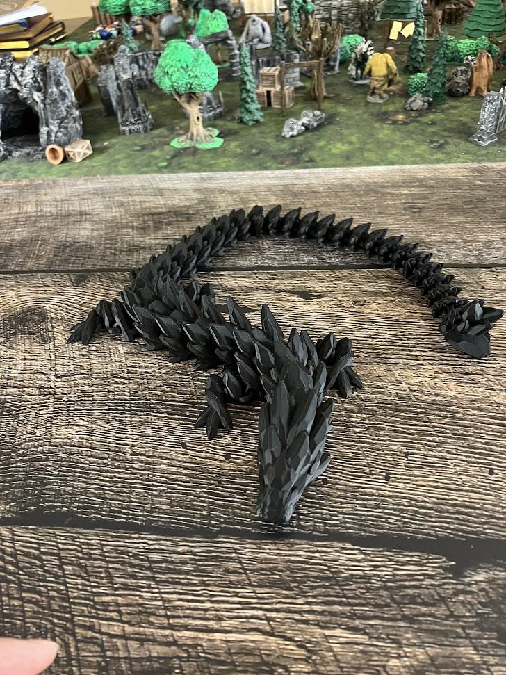 MunnyGrubbers - XL 26" Crystal Dragon Fidget Toy - Heavy Duty - 3D Printed Flexible Articulating Dragon Plastic Collectible Figurine - Surprise Egg Compatible - (Black Dragon)