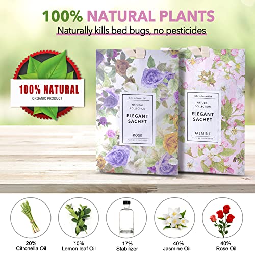 Telanshare 4 Packs(Rose+Jasmine) Mite/Moth Repellent Bag for Drawer & Closet, Natural Sachet Bag, 90 Days Extended Protection