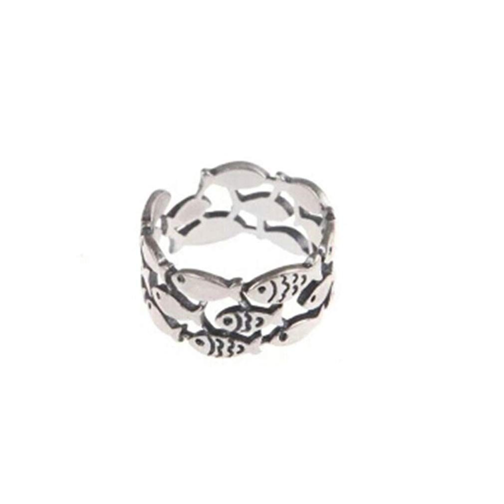 SOURBAN School Fish Open Knuckle Ring Hollow Vintage Geometric Wide Punk Party Adjustable Band