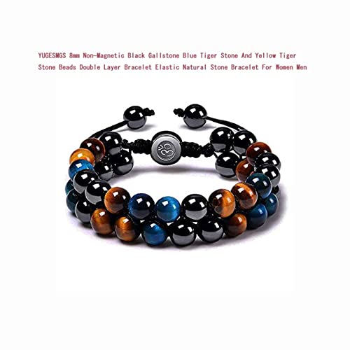 YUGESMGS 8mm Hematite Blue Tiger Eye Yellow Tiger Eye Double Layer Bracelet Man Women Handmade Natural Stone Bracelet