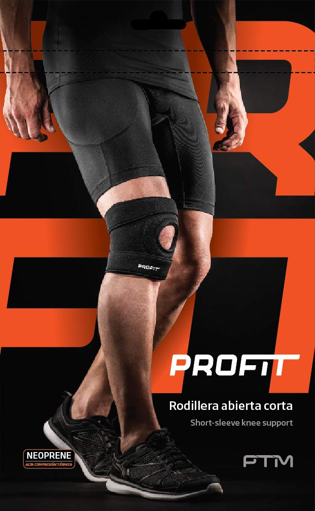 PTM PROFIT Short-Sleeve Knee Support, Open Patella Brace. Adjustable Straps. Neoprene Compression and Breathable for: Injury Recovery, Pain, Discomfort, & Arthritis. Universal One Size Fits All