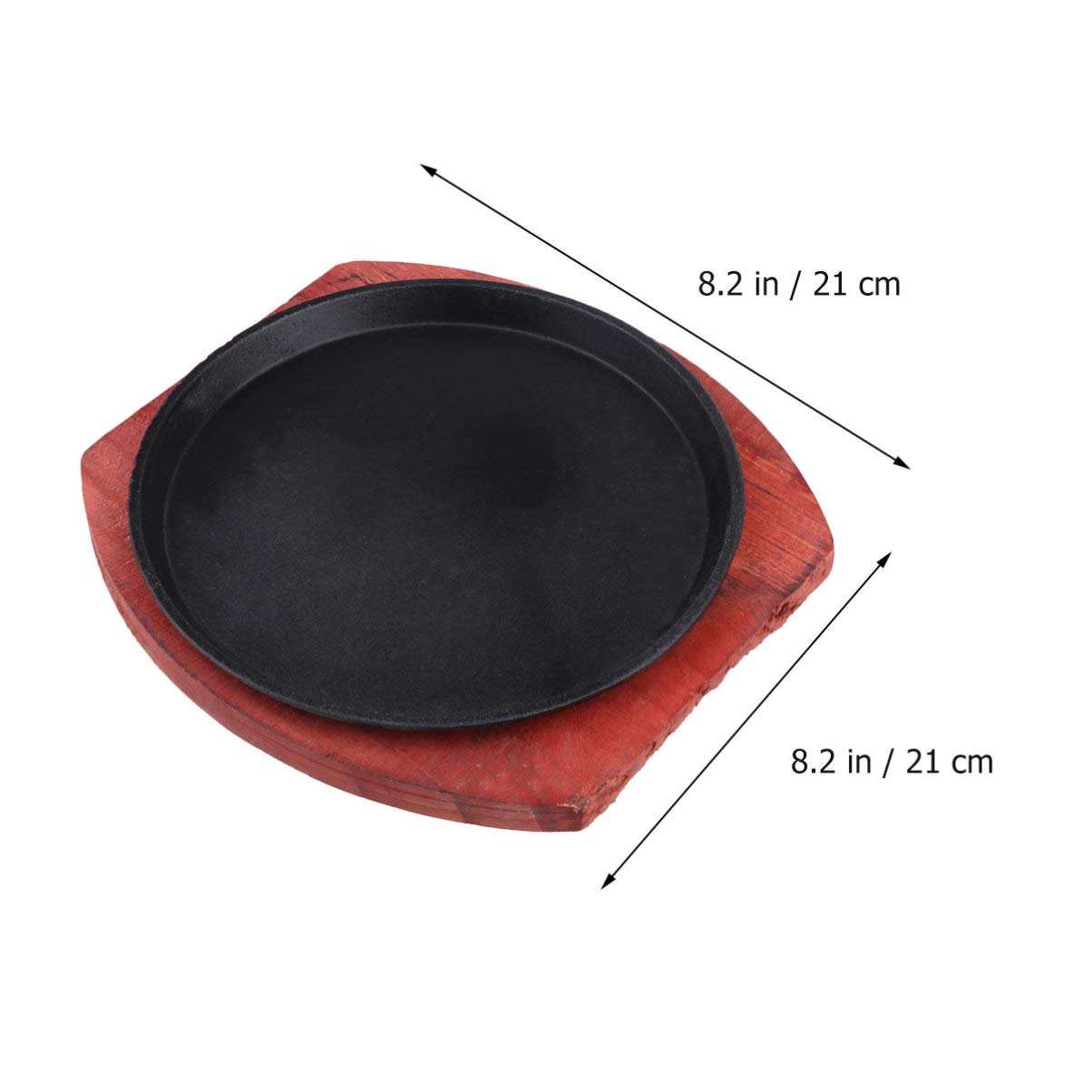 Sizzling Plate With Wooden Base: Cast Iron Steak Plate Metal Steak Serving Platters Teppanyaki Plate Use or Restaurant Supply(Grill Pan Size:19cm/7.4inch)