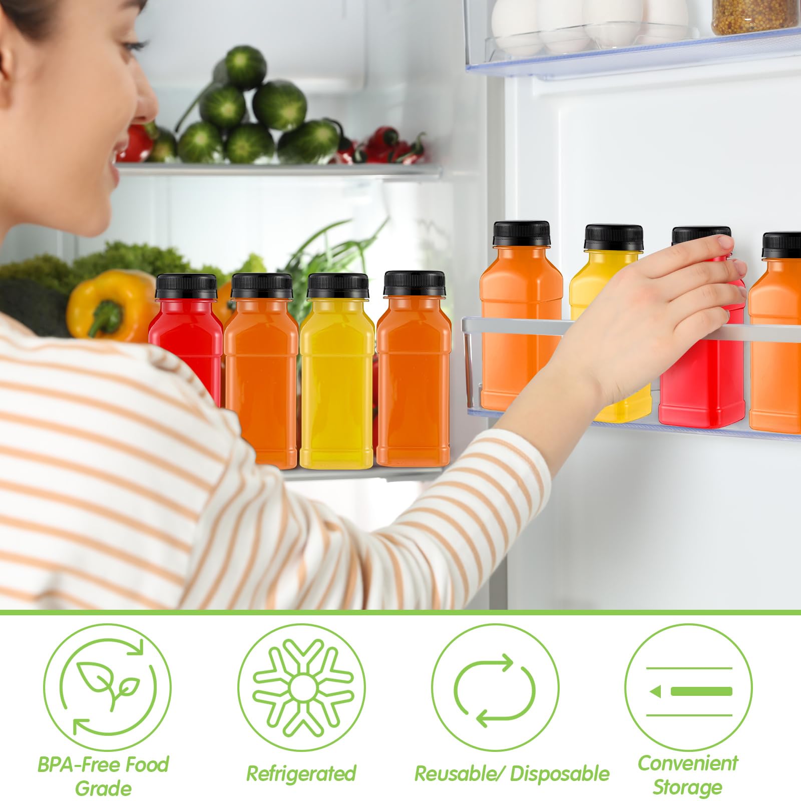 Mifoci 48 Pcs 6.7 oz Plastic Bottles with Caps Small Reusable Juice Containers with Lids Empty Clear Drink Containers for Fridge Mini Fridge Bottles for Water Milk Juicing Tea