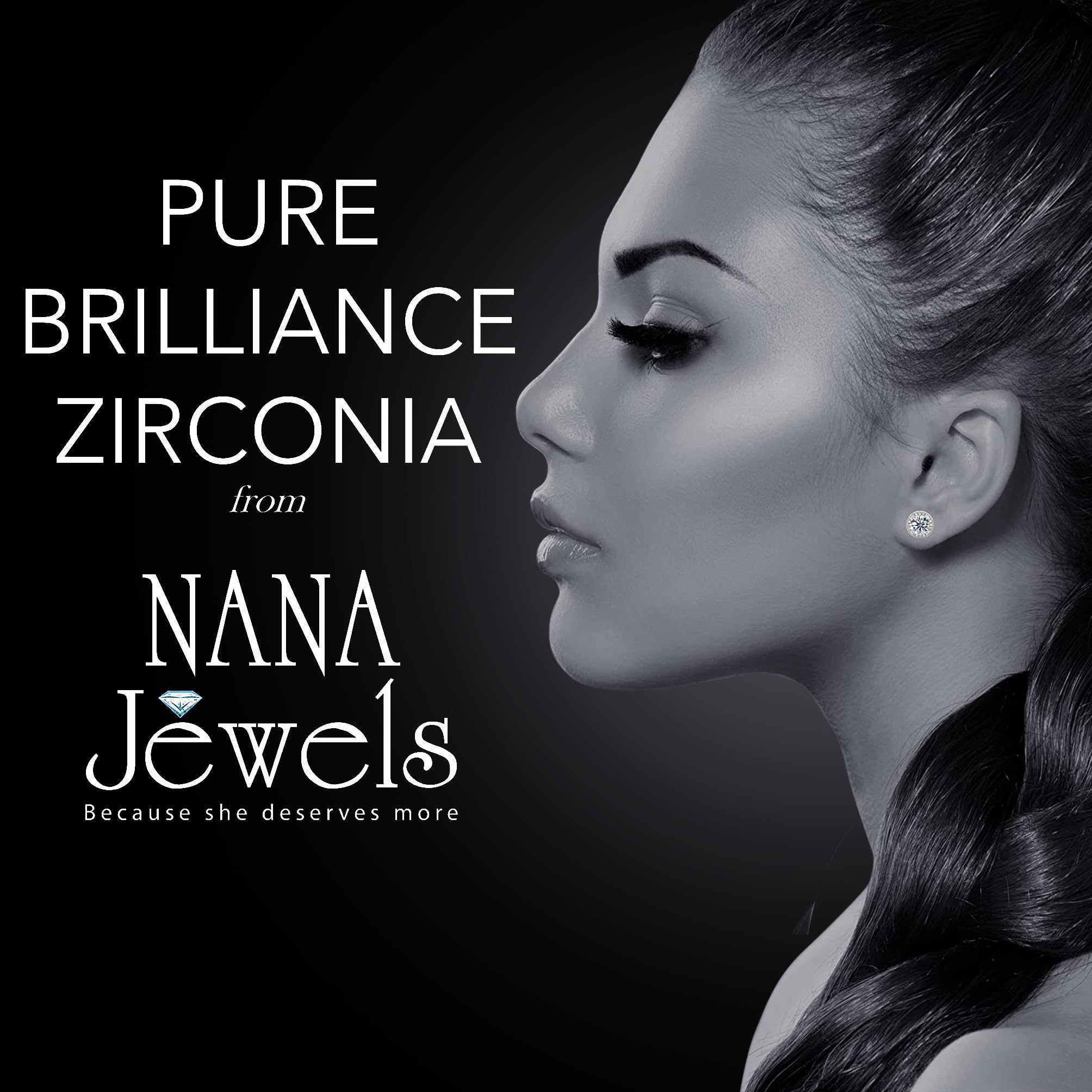 NANA Jewels Womens 925 Sterling Silver 7.5mm-3.00ct Rhodium Plated, Hypoallergenic Round Halo Stud Earring