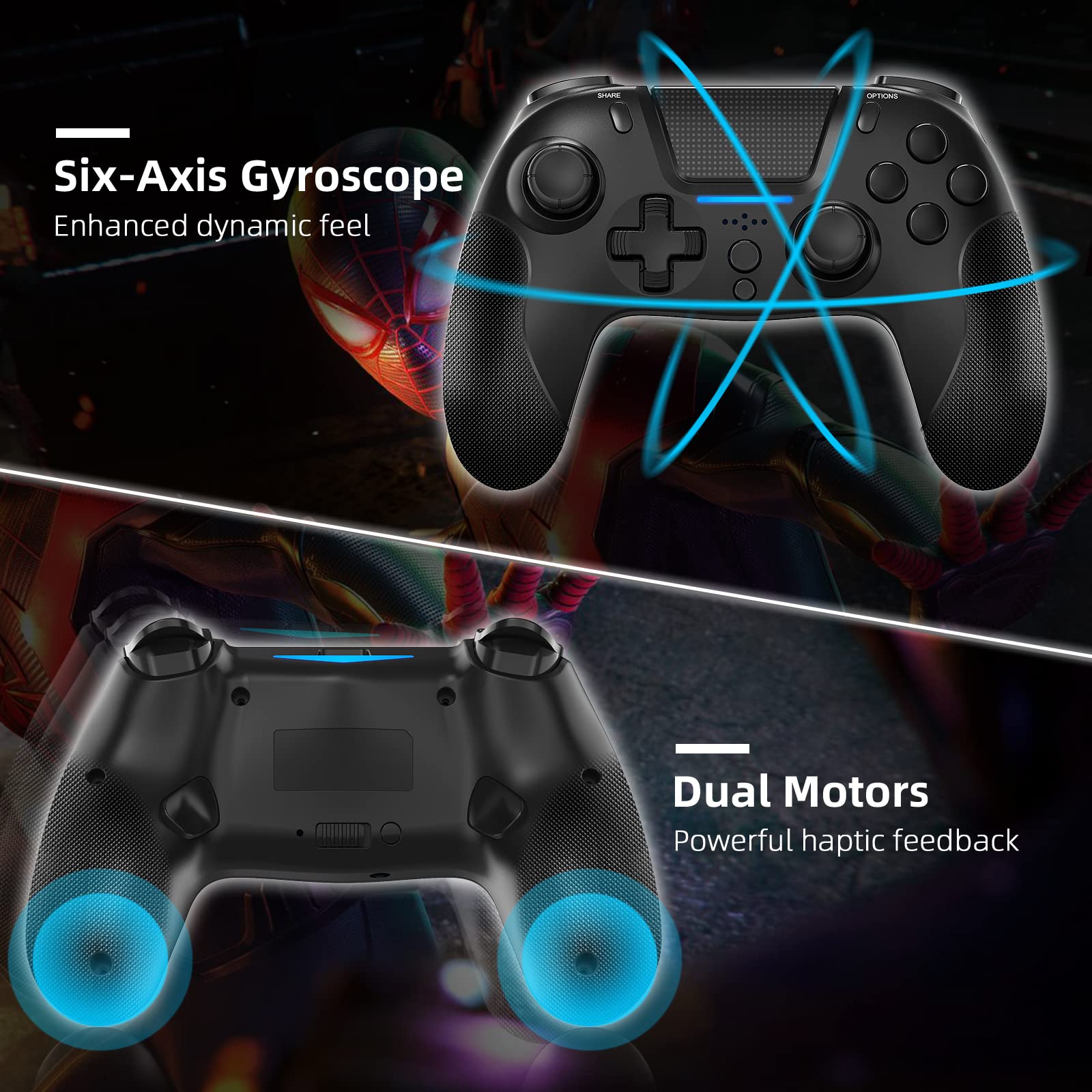 NexiGo Q500 Elite PS4 Controller with Back Buttons, Turbo, Dual Vibration, Gyro Axis, Bluetooth, Programmable Buttons, Built-in Speaker, for PlayStation 4 / iOS14 / Android/PC, Black