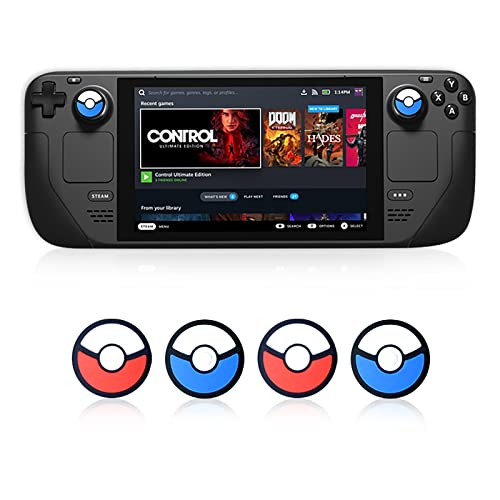 Thumb Grip Set Compatible with Steam Deck Console,Silicone Analog Stick Caps for Steam Deck Controllers - Red+Blue,2 Pairs
