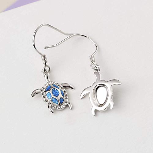 Sea Turtle Dangle Earring for Women - 925 Sterling Silver Blue Tortoise Drop Earring Beach Jewelry Gift for Ocean Lover