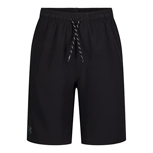 Under Armour Boys Outdoor Stretch Shorts, 4-Way Woven Bottoms, Lightweight & Breathable, Black, 7 US