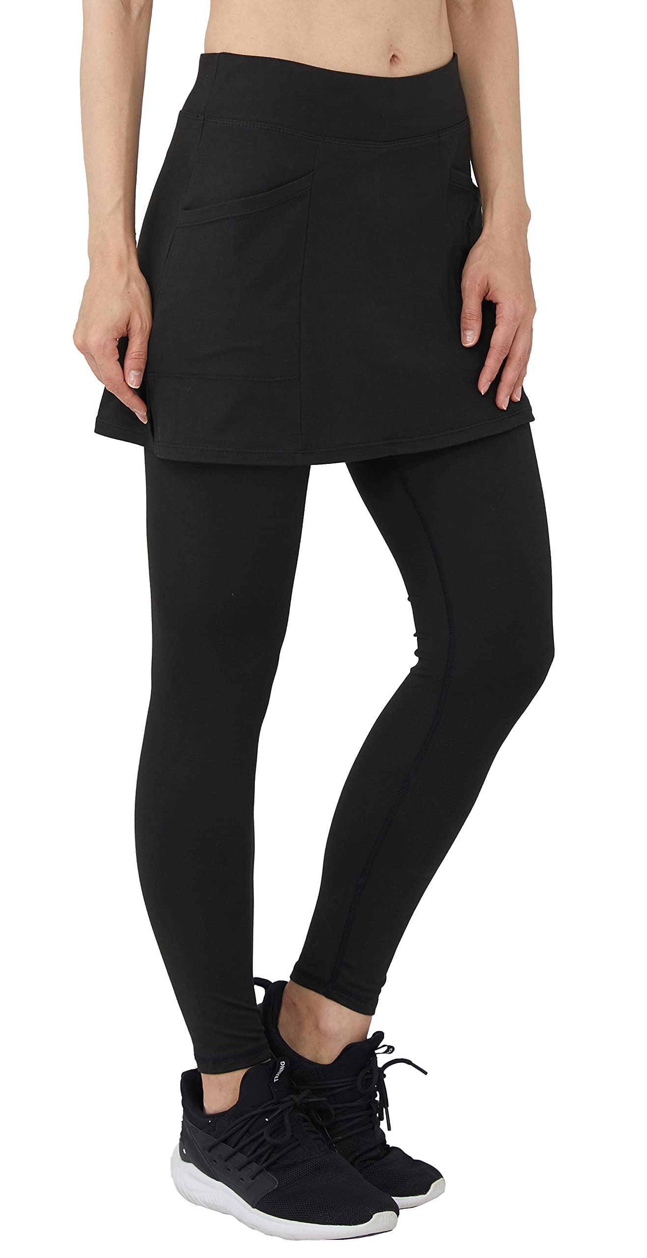 slimour Women Leggings with Skirt Attached Tennis Skirt with Leggings Golf Skirts with Leggings Exercise Skirts Hiking Black Pockets XS
