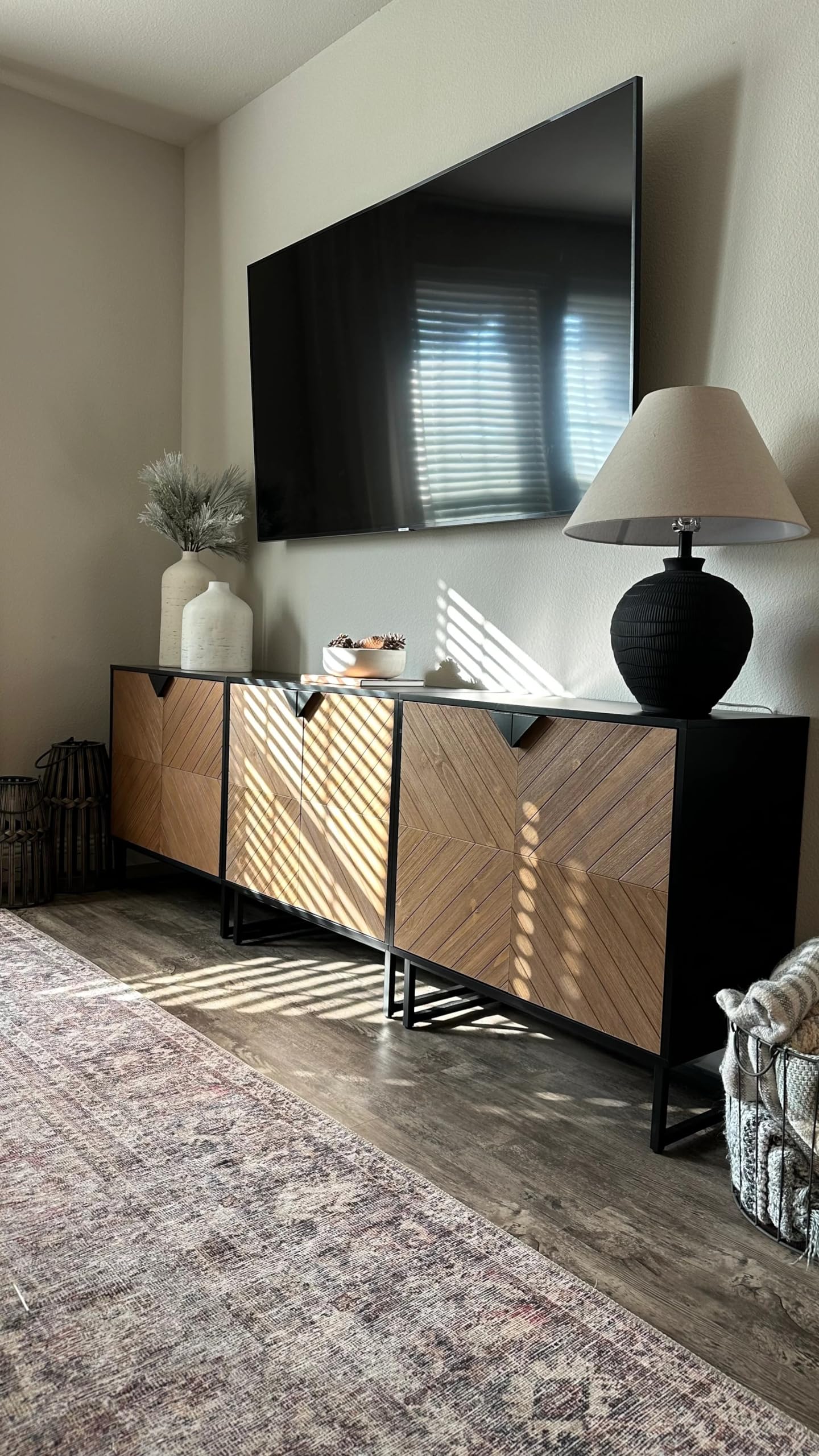 Nathan James Wood Accent Modern Free Standing Buffet Sideboard Hallway, Entryway, Dining Living Room, 1 Storage Cabinet, Enloe - Walnut Brown/Black