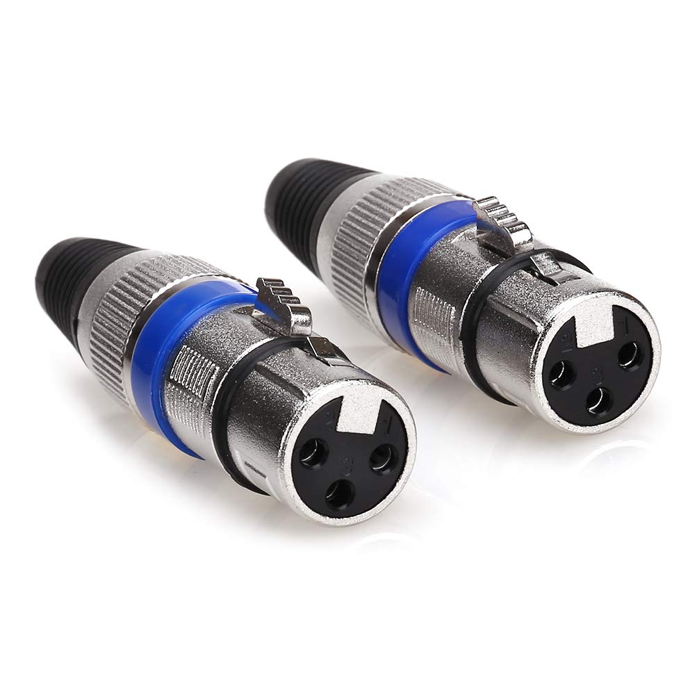 NANYI XLR Plug, XLR 3 Pin Male Plugs Audio Mic Microphone Connector, Silver Housing Blue Circle - 2 Pack