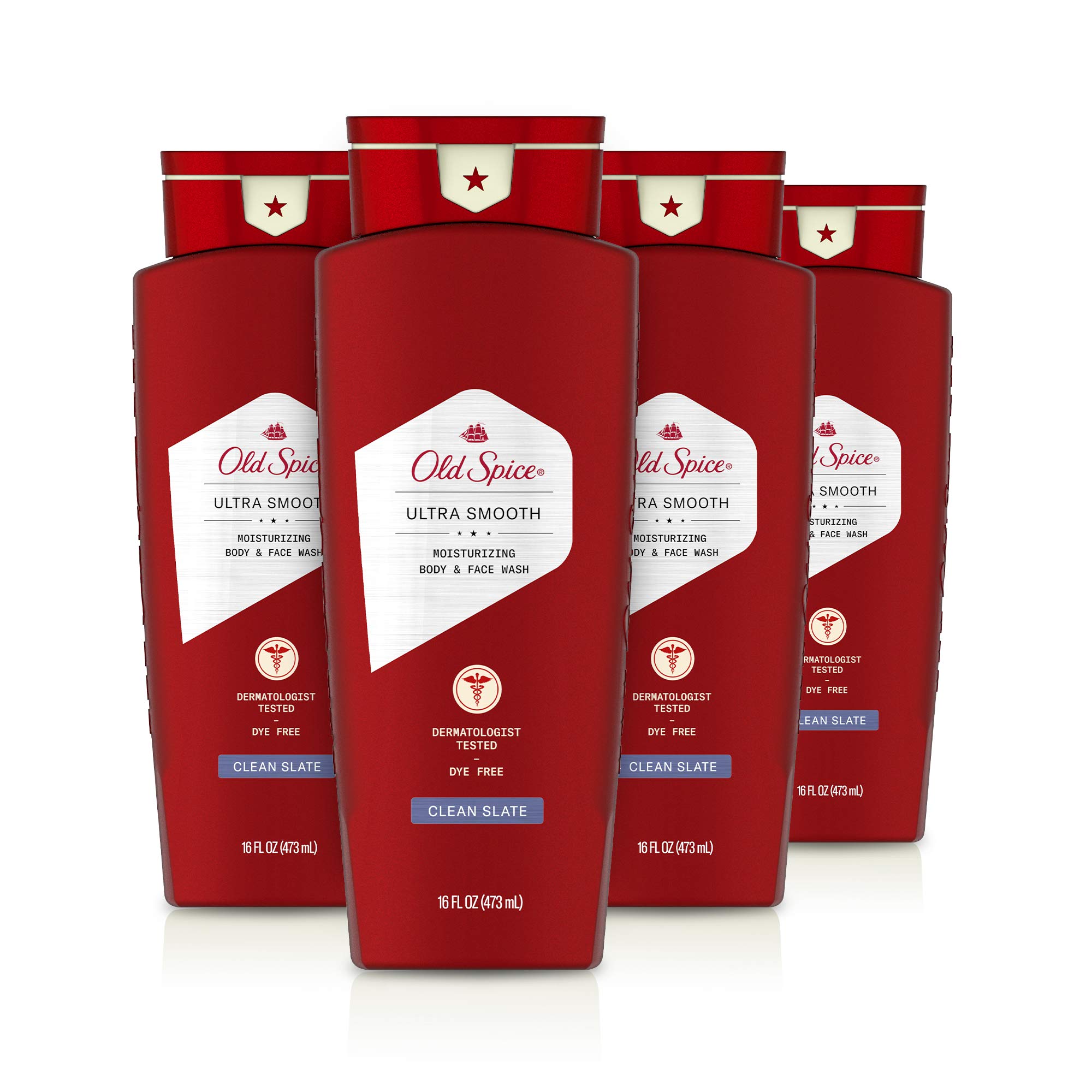 Old Spice Ultra Smooth Moisturizing Face & Body Wash for Men, Clean Slate, 16 Fl Oz, Pack of 4 (packaging may vary)