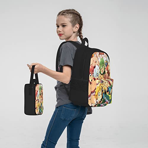 ORPJXIO Backpack 3 Piece Set The Seven Anime Deadly Sins Laptop Backpack Pencil Case Lunch Bag Combination For Travel Work Camping