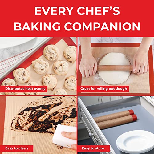 THE DAILY PREP Red Silicone Baking Mats, Nonstick Baking Sheets for Bake Pans & Rolling, Thick .75mm, Food Grade Oven Mat, Microwavable Silicone Sheet, Freezable- 11 5/8 in x 16.5 in (Pack Of 2)