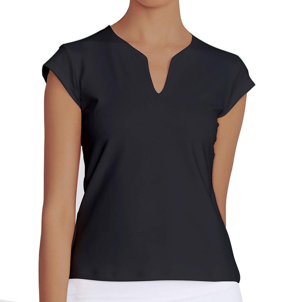 Saadiya Tennis Shirts for Women Short Sleeves, Solid Golf T Shirts V-Neck Running Shirts Black