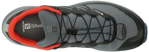 Salomon Sense Ride 4 Gore-TEX Invisible FIT Trail Running Shoes for Men, Stormy Weather/Quarry/Cherry Tomato, 8.5