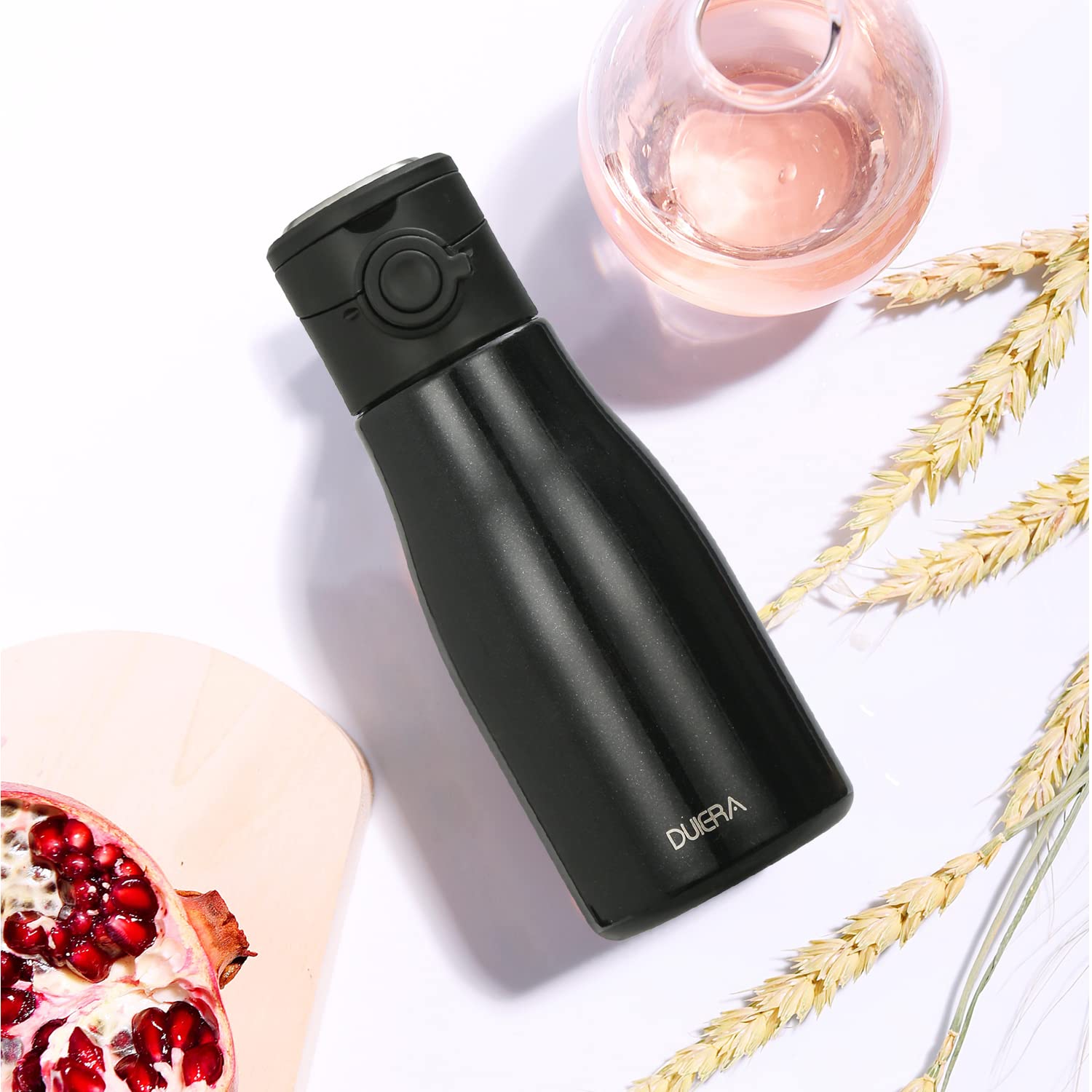Water Bottle 16 oz Stainless Steel Water Bottle Keep Cold and Hot, BPA Free Insulated Water Bottle with Lock Lid, Black