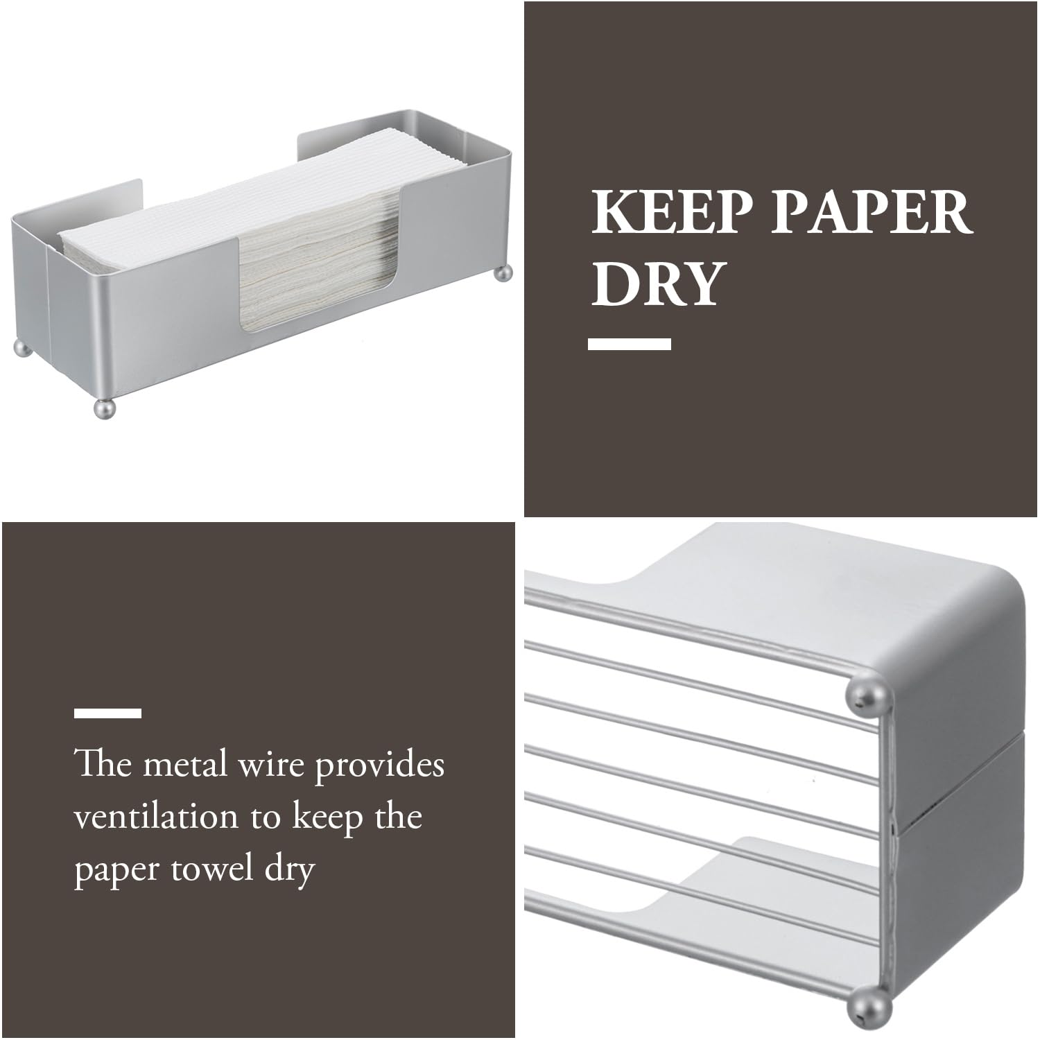 MyGift Modern Silver Tone Metal Tabletop Commercial Folded Paper Towel Holder, Countertop Disposable Napkin Dispenser Tray Guest Bathroom
