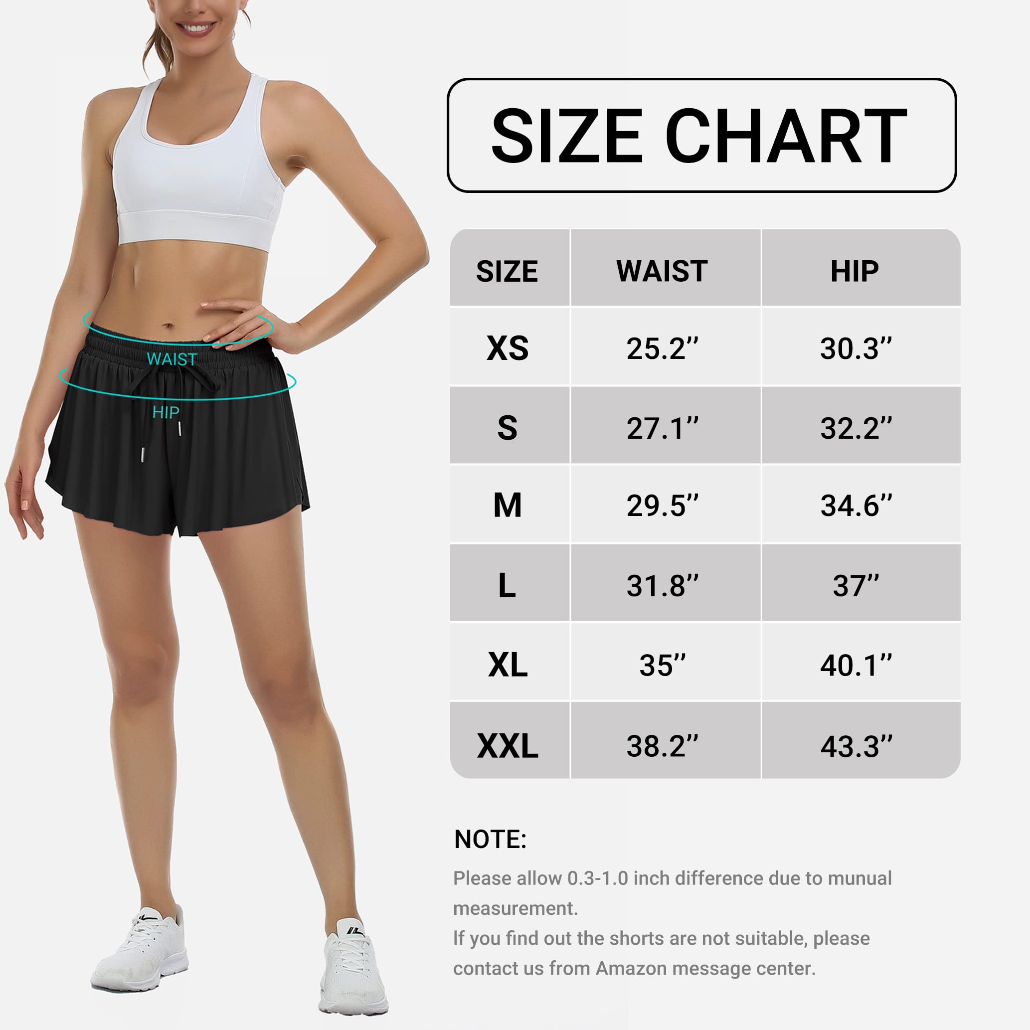 Women 2 in 1 Flowy Butterfly Running Shorts with Spandex Underneath and Pocket for Athletic Workout X-Small