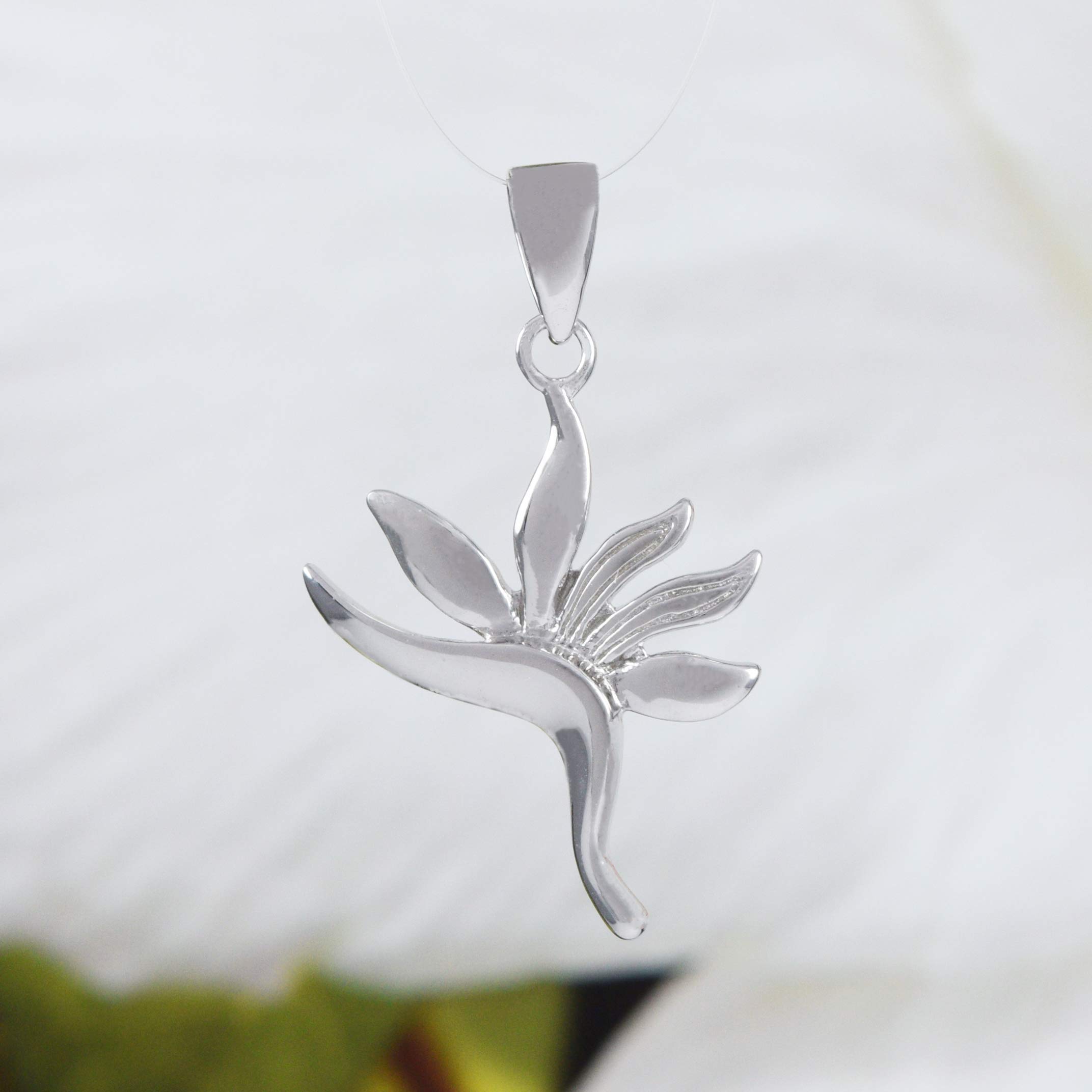 Unique Hawaiian Bird of Paradise Necklace, Sterling Silver Bird of Paradise Flower Pendant, N2005A