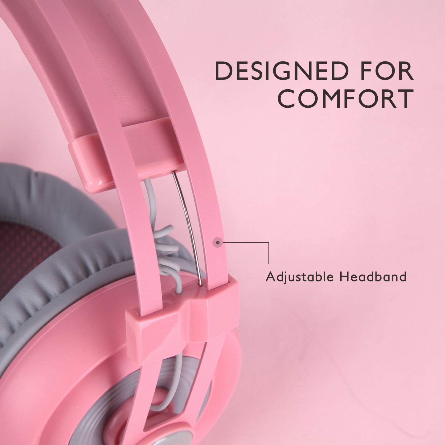 SADES Gaming Headset for PC Mac, USB 7.1 Surround Sound Wired Headset with Mic,LED Light & Noise Cancelling Over Ear Headphones - Pink