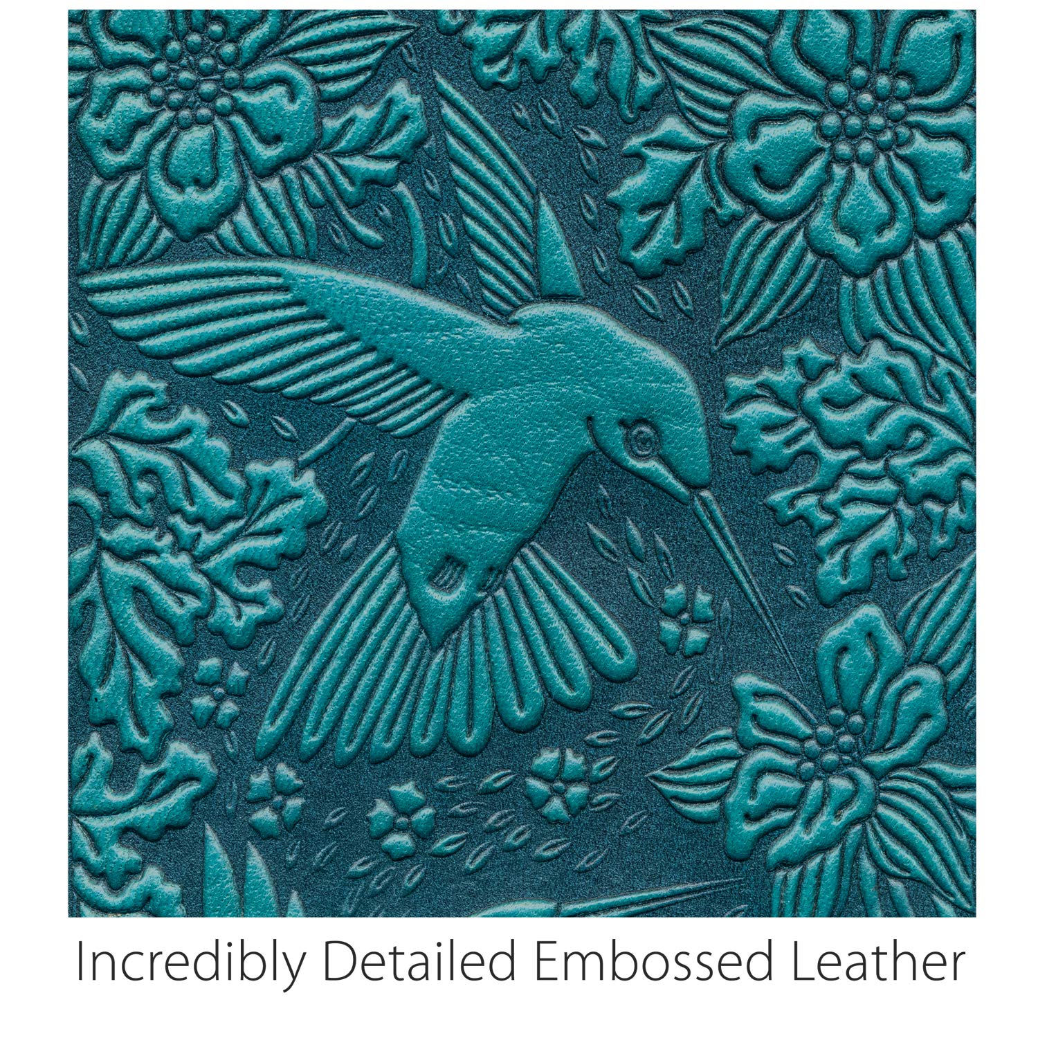 Oberon Design Hummingbirds Embossed Genuine Leather Checkbook Cover, 3.5x6.5 Inches, Teal