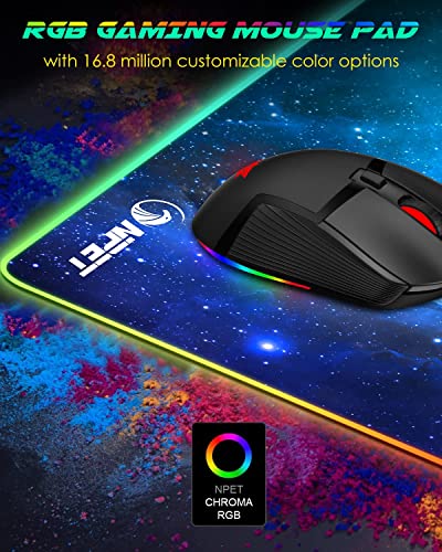 NPET MP02-SP Gaming Mouse Pad, Cloth Mouse Pad, Anti-Slip Base, RGB Backlit, Stitched Edges, Water-Resistant, Optimized for Gaming Sensors, XL