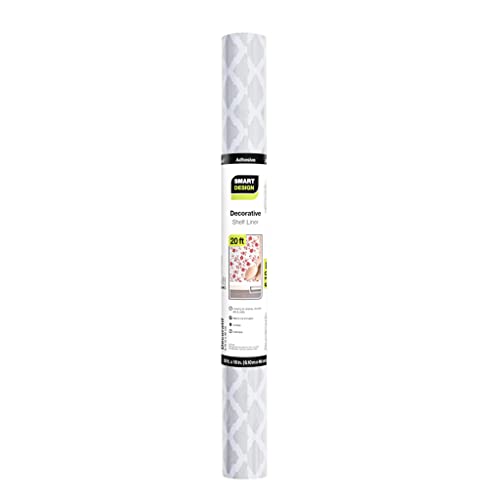 Smart Design Shelf Liner w/ Decorative Adhesive - Washable Cutable Material - Non Slip & Peel Design - for Shelves, Drawers, & Flat Surfaces - Kitchen (18-inch X 20-feet) [Metro Gray Lattice]