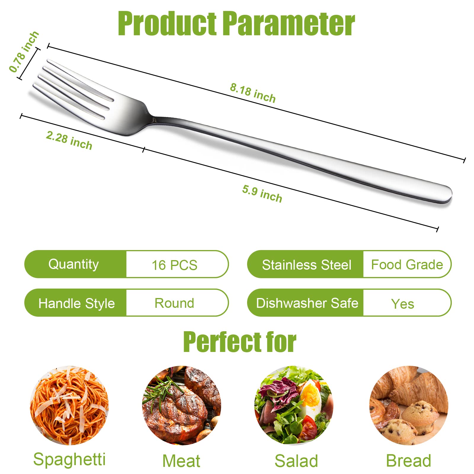 Stainless Steel Dinner Forks Set for,8-inch Modern Flatware Cutlery Forks,Food Grade Stainless Steel Flatware, Mirror-Polished & Dishwasher Safe, Use for Home Kitchen, Party or Restaurant