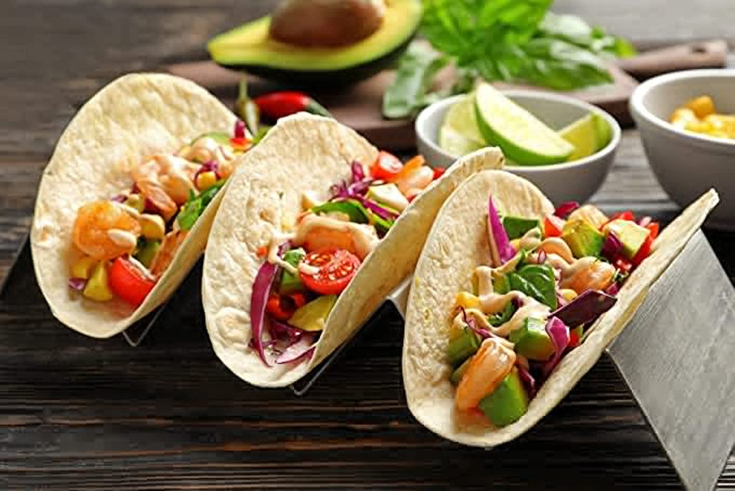 Taco Holder Stand - Set of 3 - Grill Safe Oven Trays 304 Stainless Steel Taco Racks with Handles - Fill & Serve Tacos With Ease - Taco Plate