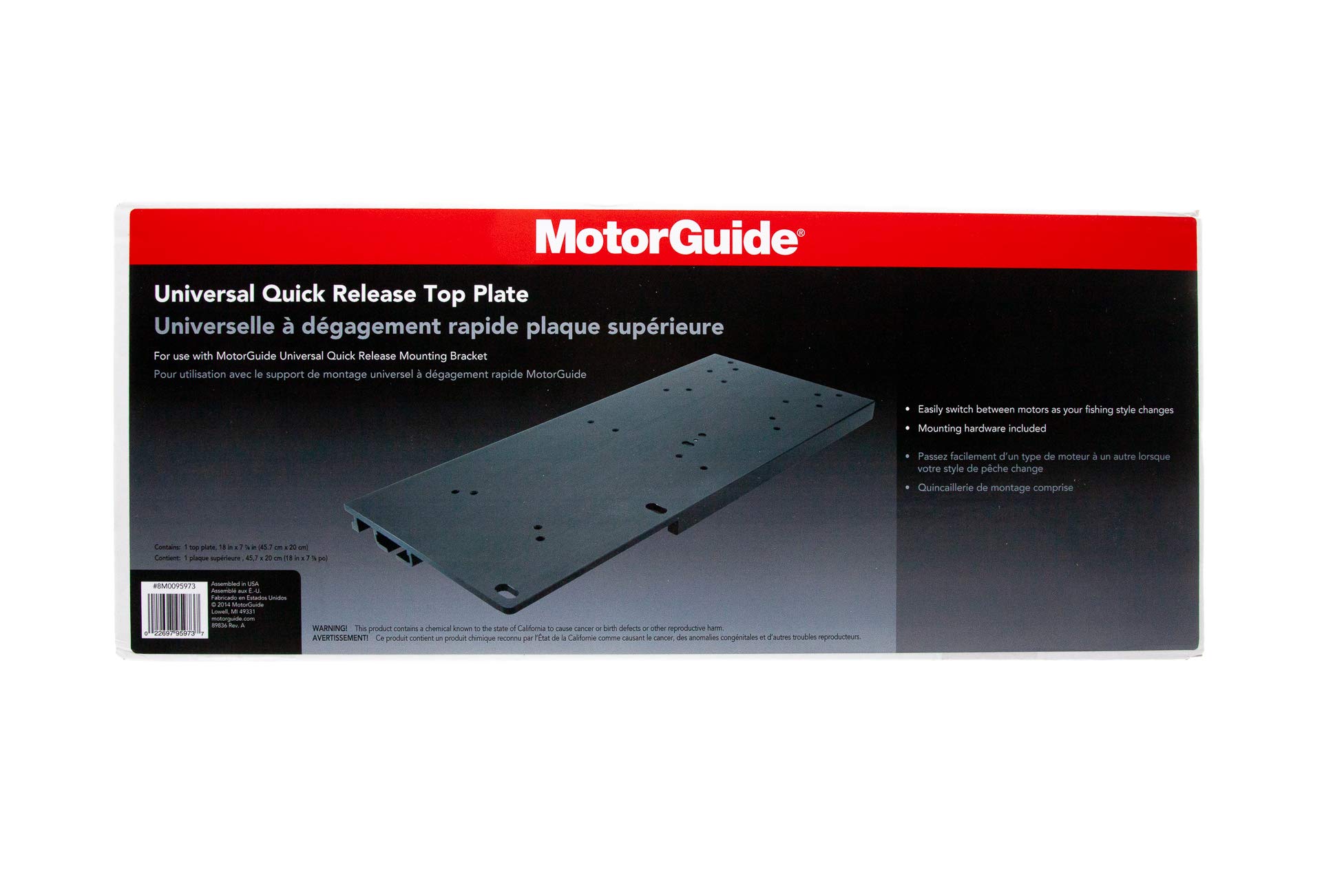 MotorGuide 8M0095973 Universal Quick-Release Bracket Top Plate for Electric Trolling Motors — Aluminum — Black