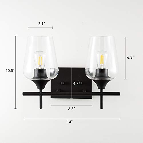 VONLUCE 2-Light Vanity Light in Matt Black Finish, Vintage Farmhouse Mirror Lights with Clear Glass Shade, Modern Industrial Wall Sconce for Bathroom, Bedroom, Hallway, Makeup Dressing Table