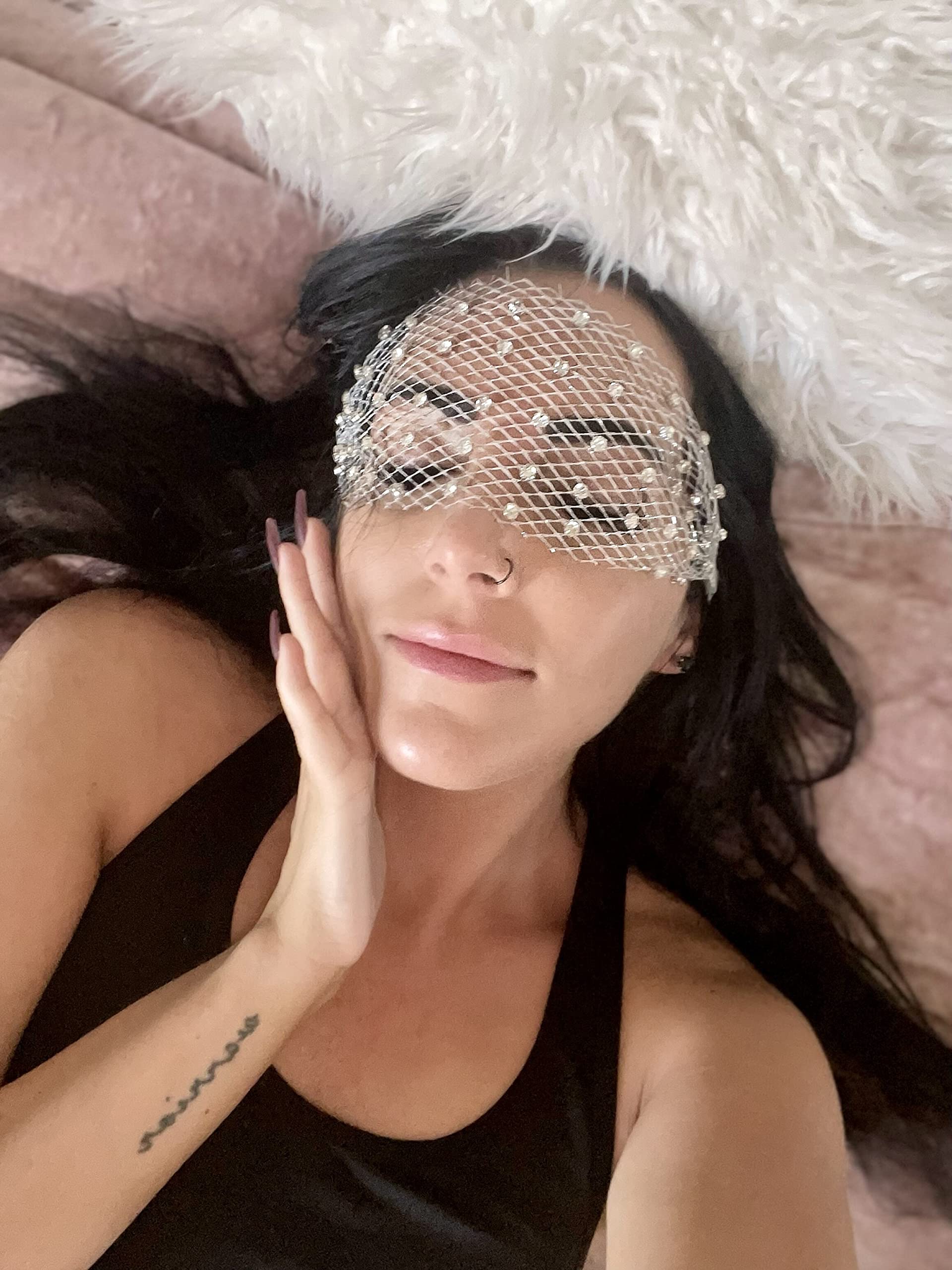 Sun Goddess Headpiece (Silver Eye Veil with Rhinestones), One size fits all