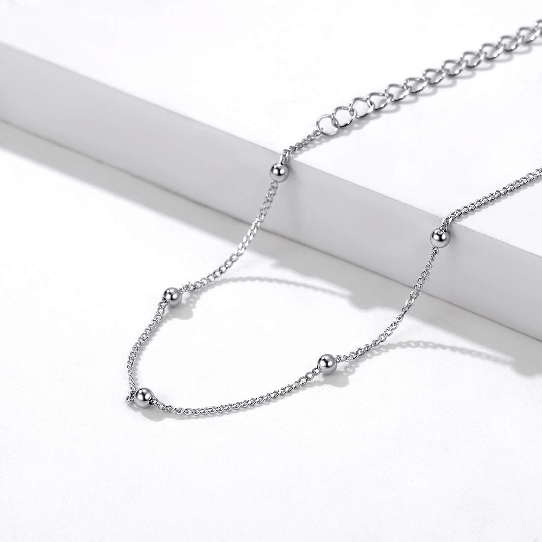 Silver Dainty Bead Chain Bracelet for Women, Hypoallergenic Sterling Silver Cute Delicate Tiny Satellite Chain Link Bracelet Minimalist Jewelry Gift for Best Friendfriend Mom