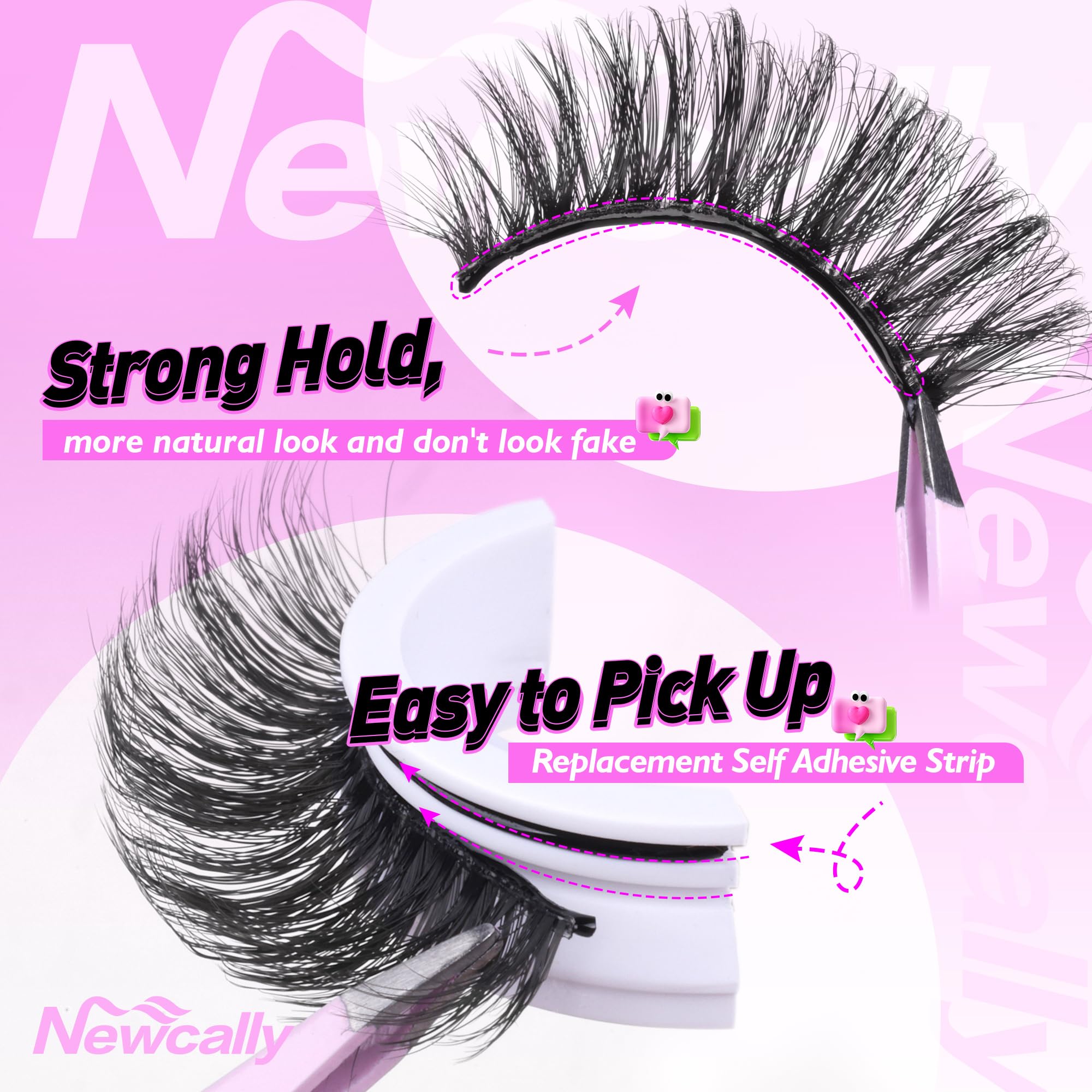 Newcally False Eyelashes 20MM Dramatic Faux Mink Lashes Pack Wispy Long Fake Eyelashes Thick Volume Fluffy Strip Eye Lashes 12 Pairs Multipack