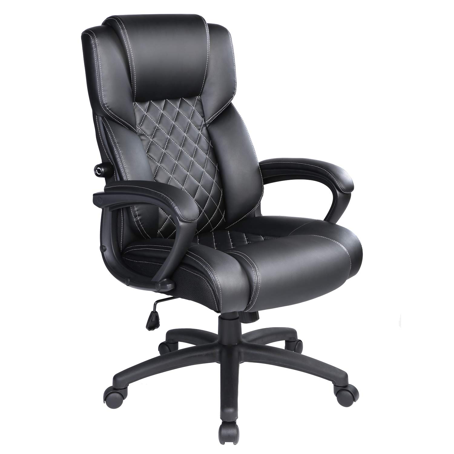 Ptoulemy Big and Tall Office Chair 300lbs Heavy Duty Computer Ergonomic Desk Chair 360 Swivel Task Chair Executive Leather Office Chair with Adjustable Lumbar Support (Black)