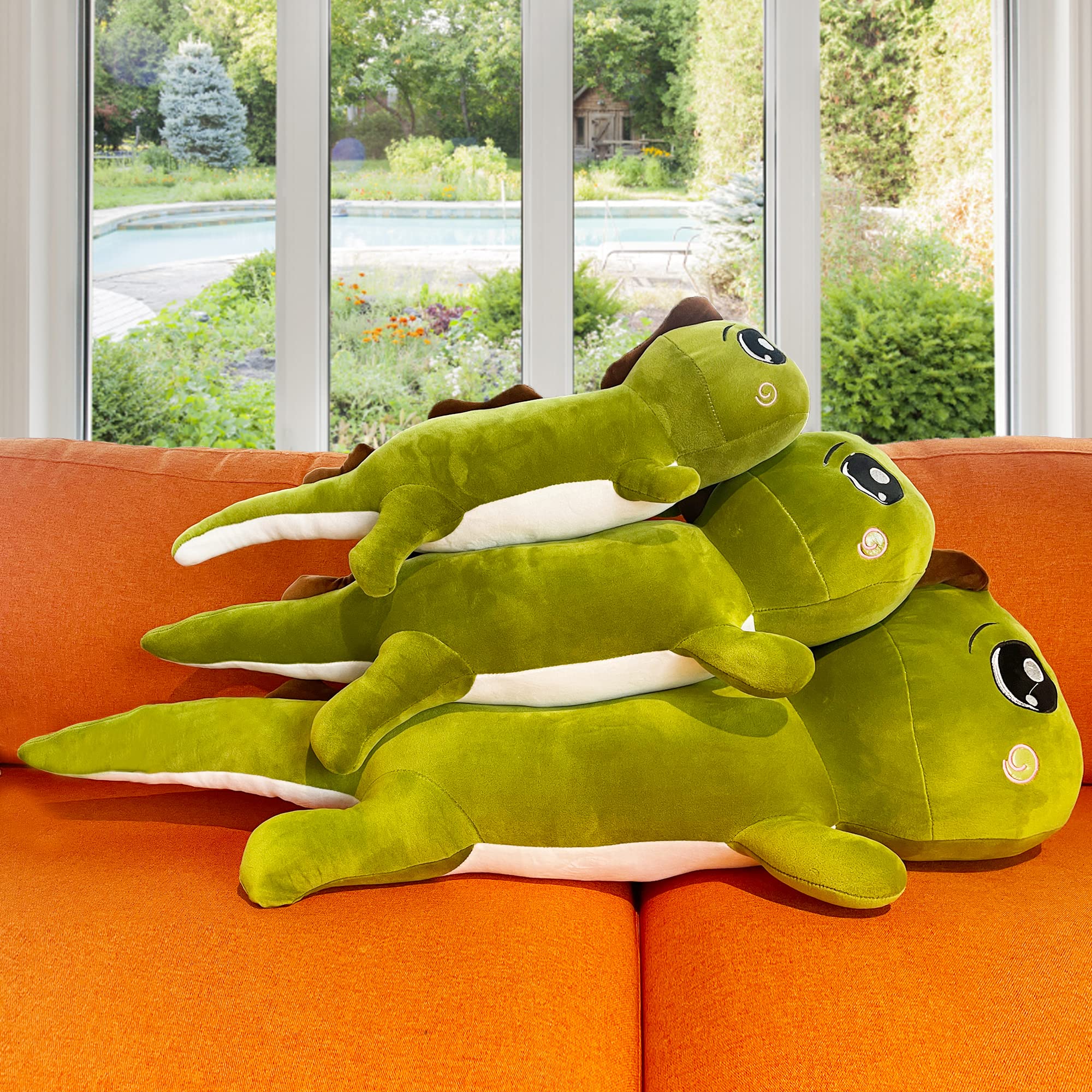 waypool 3LB Weighted Dinosaur Plush Weighted Stuffed Animals Cute Dinosaur Plushies Toys Dolls Throw Pillows for Christmas (Green, 39.4")