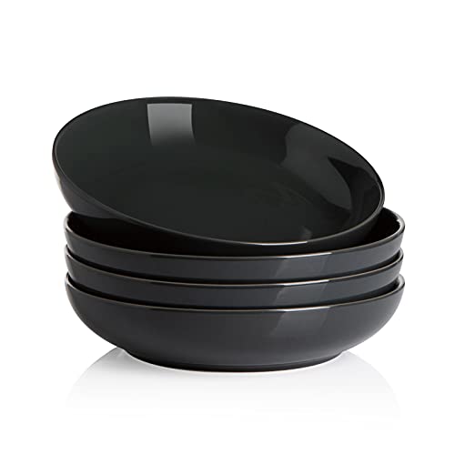 Sweejar Pasta Bowls, Ceramic Dinner Plates, 25oz Salad Serving Bowls for Soup, Dessert, Pizza, Fruit, Steak, Microwave Dishwasher Safe, Set of 4 (Green)