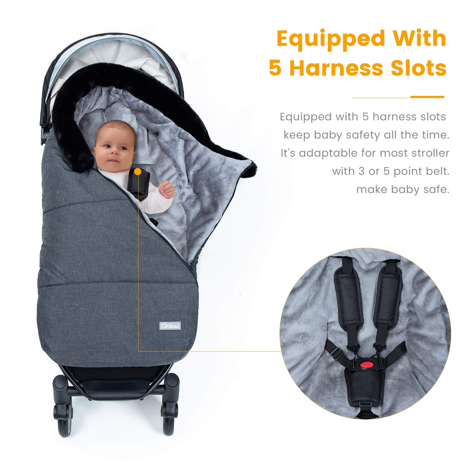 Orzbow Fur Collar Baby Stroller Sleeping Bag Newborn Sleep Sack Thicken Warm Infant Sleepsacks Keep Warm Waterproof Windproof