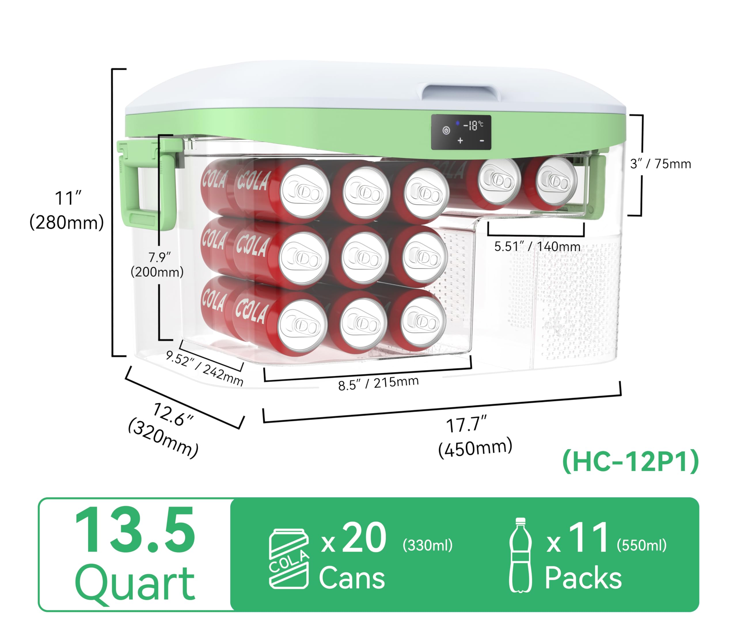 Megiu 12 Volt Refrigerator Portable Car Freezer 13.5 Quart (12.8 Liter) Compressor Cooler 12V/24V DC 110~240 Volt AC for Truck Van RV Camper SUV Boat Travel Camping Road Trips Tailgating -18℃~+15℃
