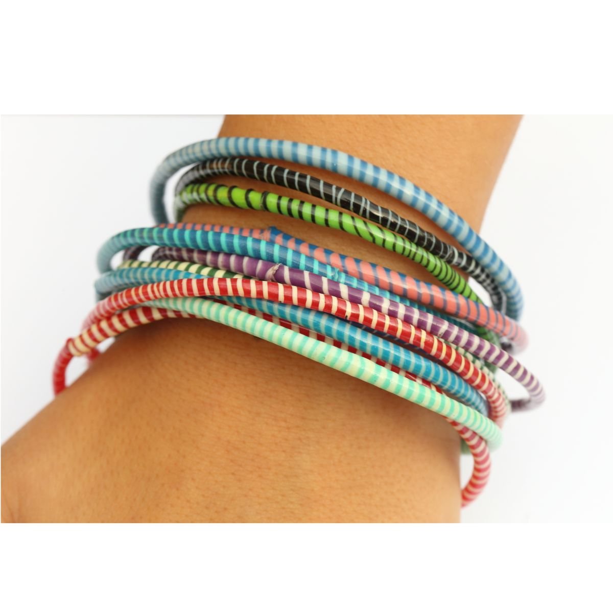 NewCharms 10 Teal and White Recycled Flip Flop Bracelets Hand Made in Africa