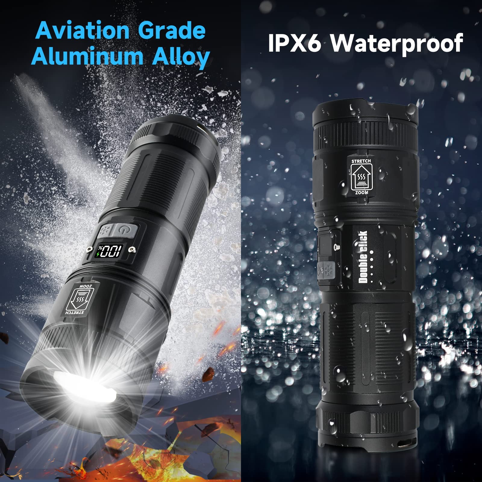Rechargeable High Lumens, Super Bright Flashlights with COB Work Light, High Powered, Powerful Handheld Led Tactical Flashlights for Emergencies Camping Hiking,120000 Lumens
