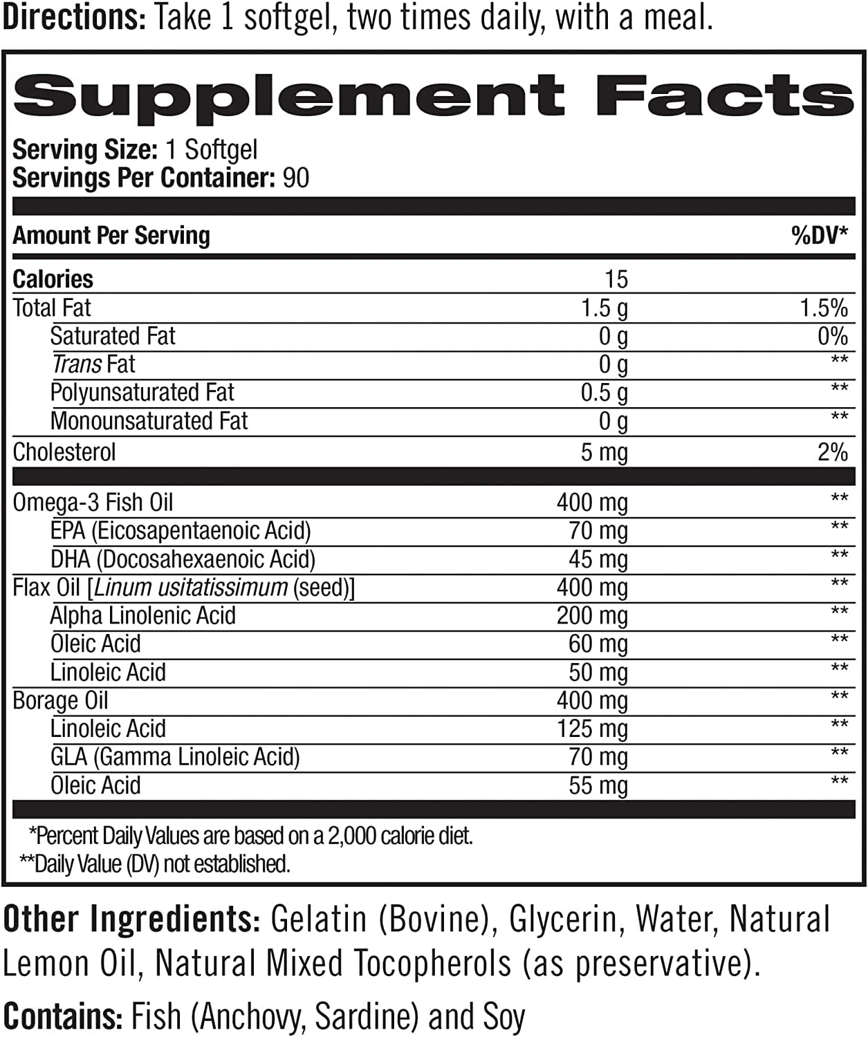 Natrol Omega-3-6-9 Complex with Flax and Borage, 90 Softgels (Pack of 2)