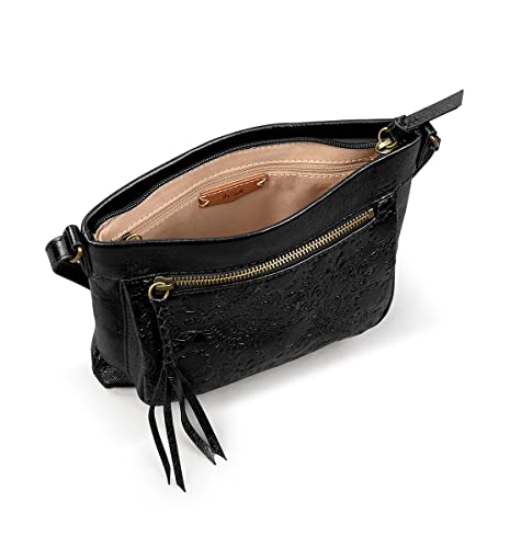 The Sak womens Sak Sanibel Leather Mini Crossbody, Black Floral Embossed Ii, One Size US